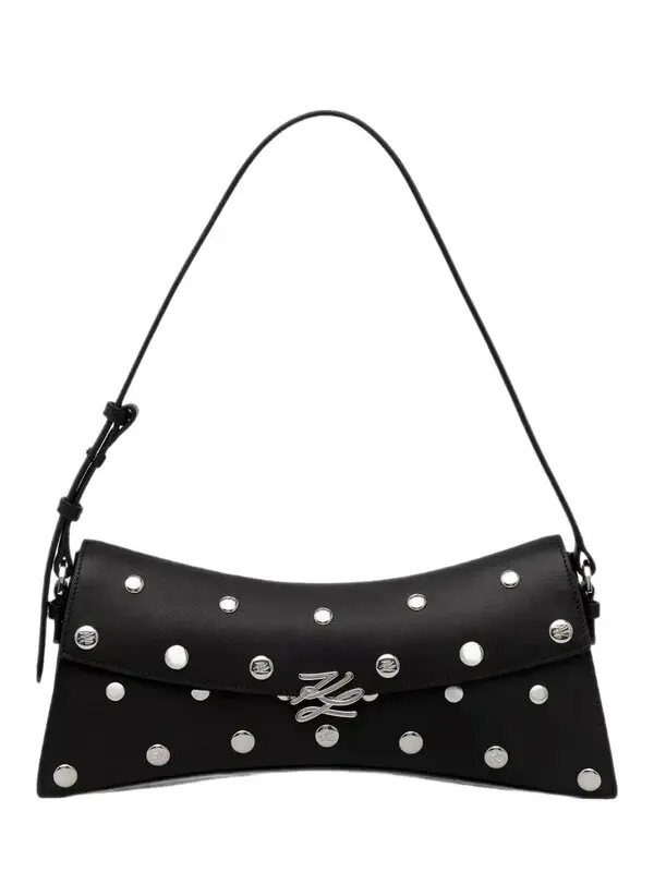Karl Lagerfeld Stud-embellished Logo Plaque Shoulder Bag - Black