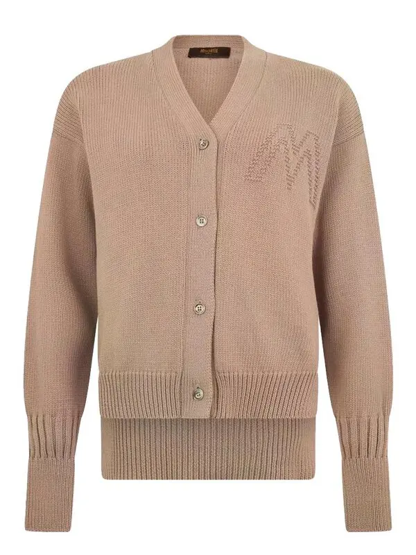 MOORER Embroidered Logo V-neck Cardigan - Neutrals