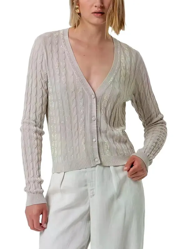 FRACOMINA Sequin-embellished Cable-knit Cardigan - Neutrals