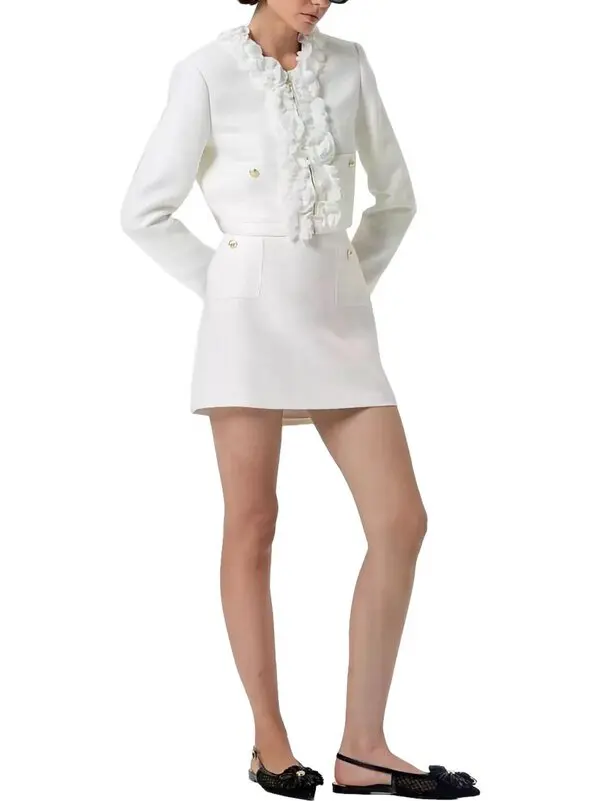 FRACOMINA Cropped Floral Appliqué Tweed Jacket - Neutrals