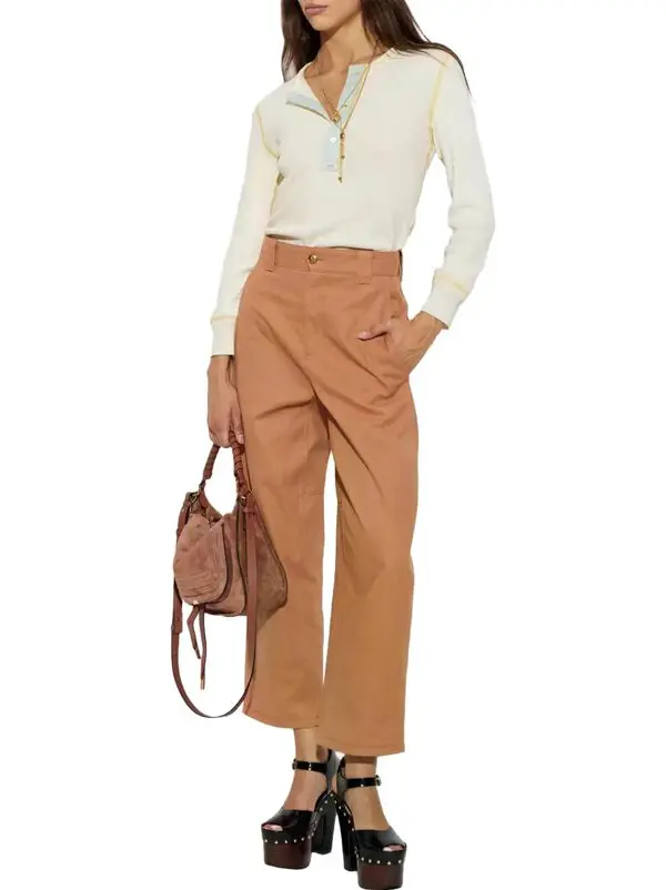 Chloé Contrast Stitch Long Sleeve Top - Neutrals