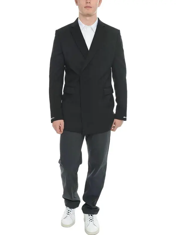 MSFTS Double-breasted Logo-print Blazer - Black