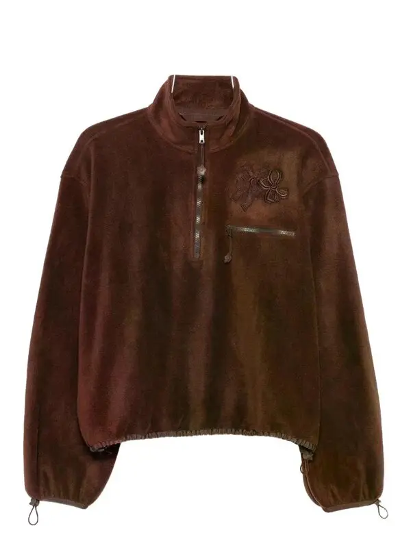 Cecilie Bahnsen Bow-embroidered Quarter-zip Sweater - Brown