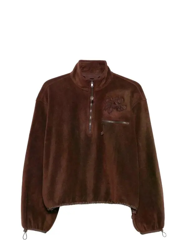 Cecilie Bahnsen Bow-embroidered Quarter-zip Sweater - Brown