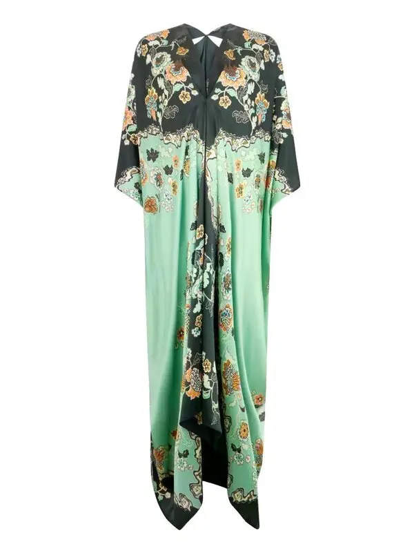Roberto Cavalli Floral Print Silk Kaftan Dress - Black