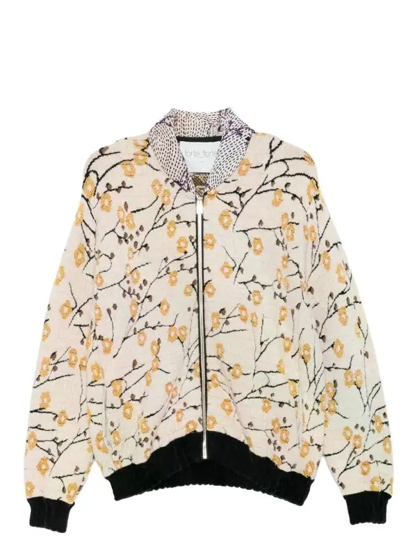 FORTE_FORTE Floral Detail Zip-fastening Cardigan - Neutrals