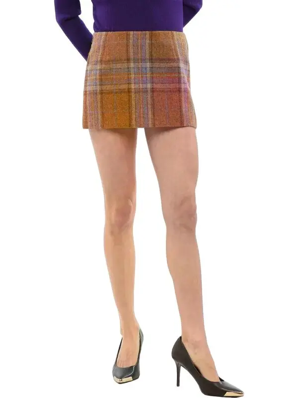 We11Done Checked A-line Mini Skirt - Orange