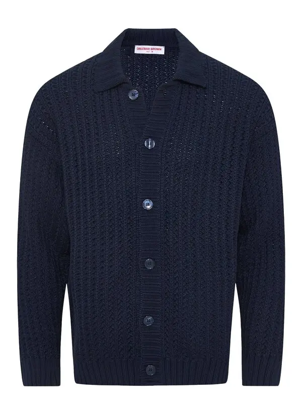 Orlebar Brown Relaxed Crochet-effect Knit Shirt In Night Iris - Blue