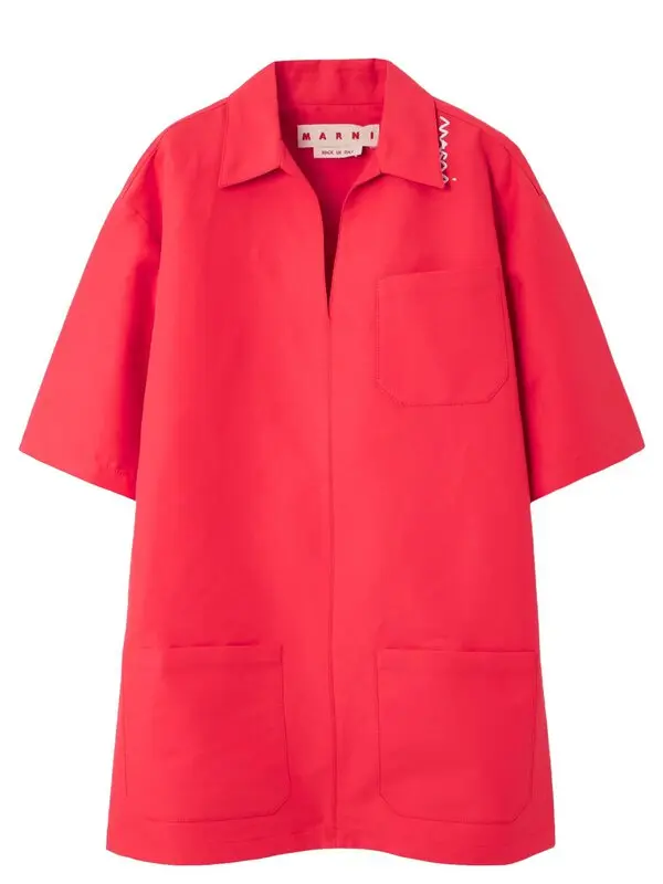 Marni Oversized Embroidered Cotton Mini Dress - Red