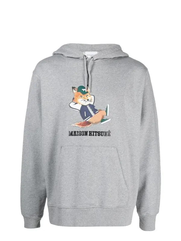 Maison Kitsuné Logo Print Cotton Hoodie - Gray
