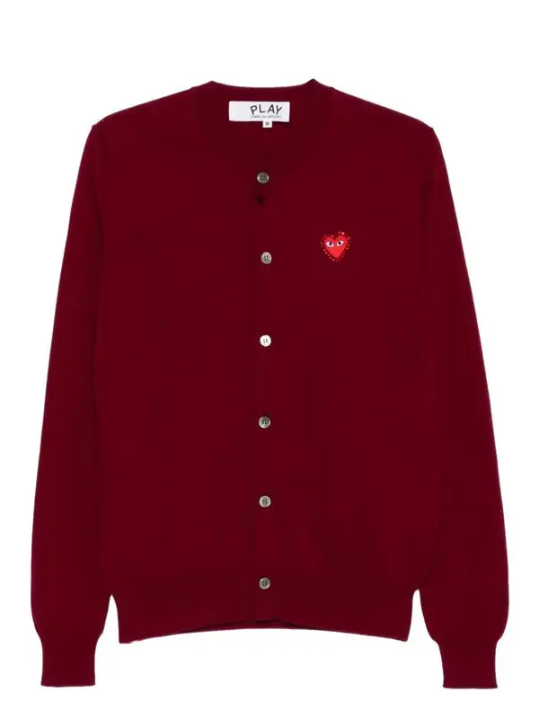 Play Comme Des Garcon Logo Detailed Crewneck Cardigan - Red