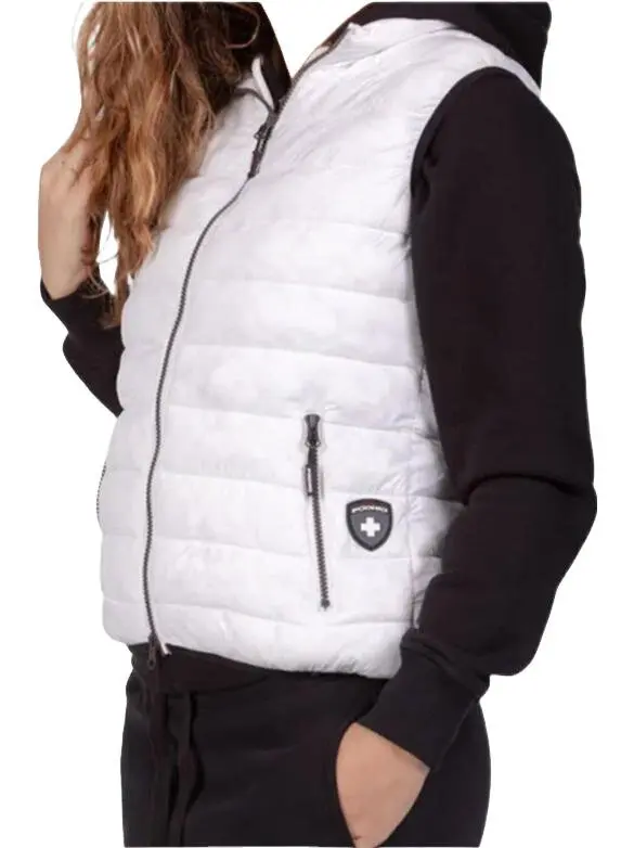 PODHIO Quilted Sleeveless Zip-up Vest - Black