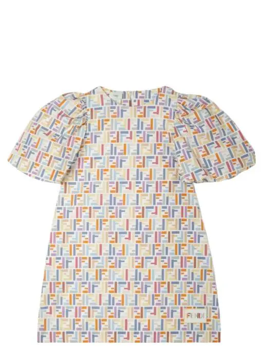 Fendi Ff Logo Puff-sleeve Mini Dress - Multicolour