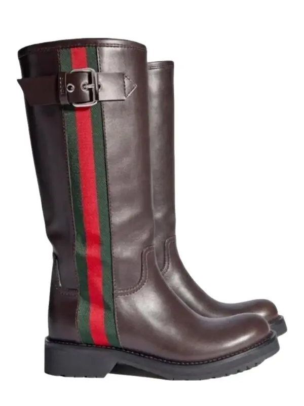 Gucci Biker Boot With Web Detail - Brown