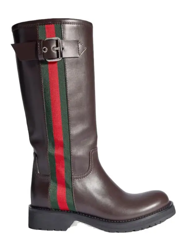 Gucci Biker Boot With Web Detail - Brown