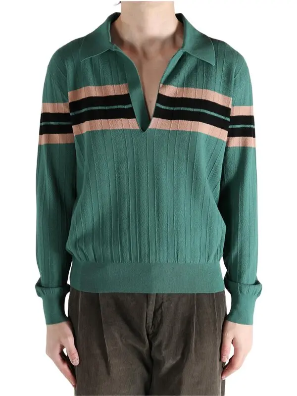 Dries Van Noten V-neck Striped Long Sleeve Jumper - Pine
