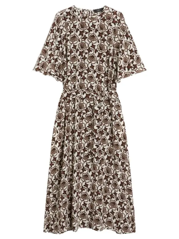 Max Mara Silk Crepe De Chine Floral Print Dress - Brown