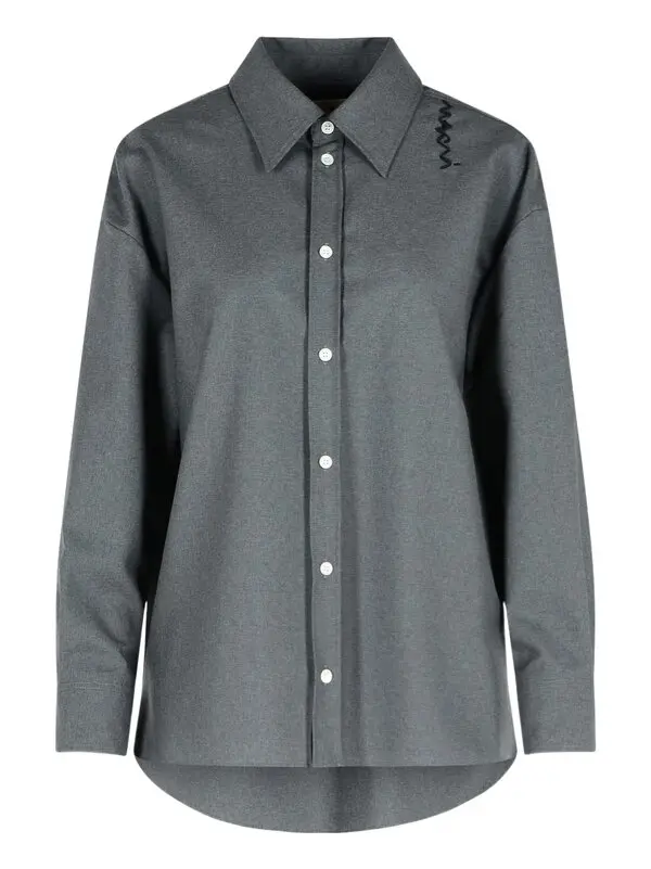 Marni Logo Embroidered High-low Hem Shirt - Grey