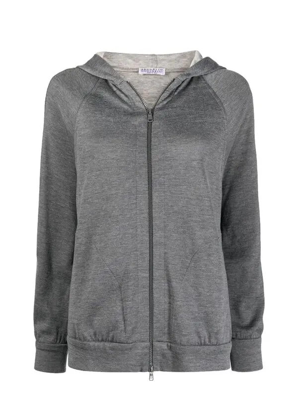 Brunello Cucinelli Trim Embellished Zipped Hoodie - Gray