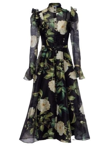 LEO Lin Katrina Floral Linen-blend Midi Dress - Black