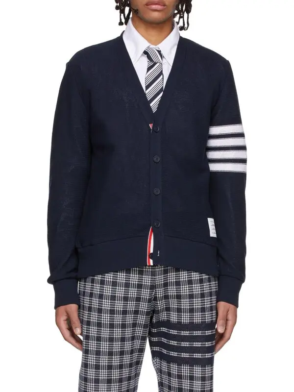 Thom Browne 4-bar Stripe V-neck Cardigan - Blue