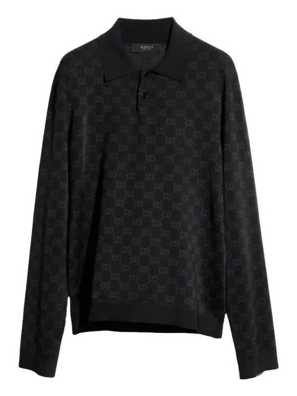 Gucci Viscose Gg Jacquard Polo Shirt - Black