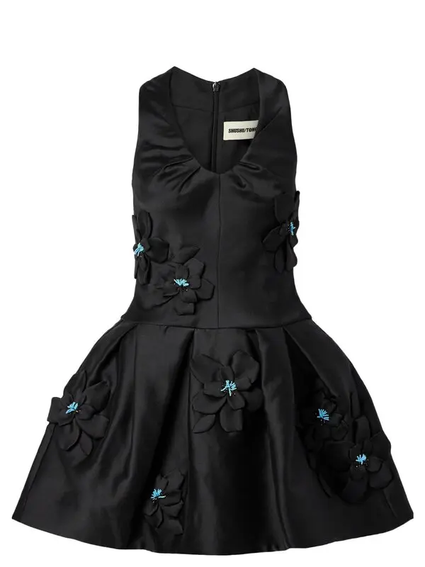 SHUSHU/TONG Embellished Appliqué Duchesse-satin Mini Dress - Black