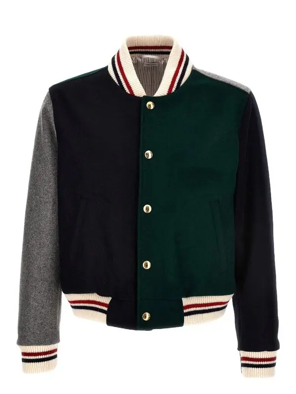 Thom Browne Color-block Striped Bomber Jacket - Black