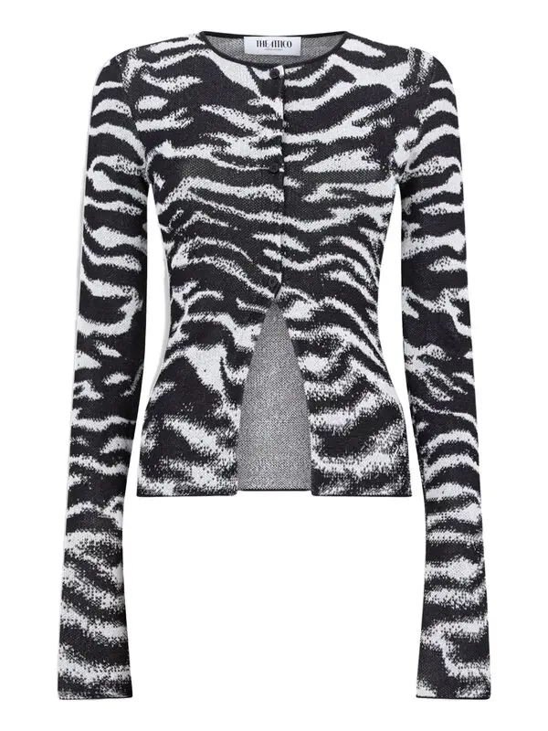 Attico Long-sleeve Zebra Jacquard Cardigan - White/black
