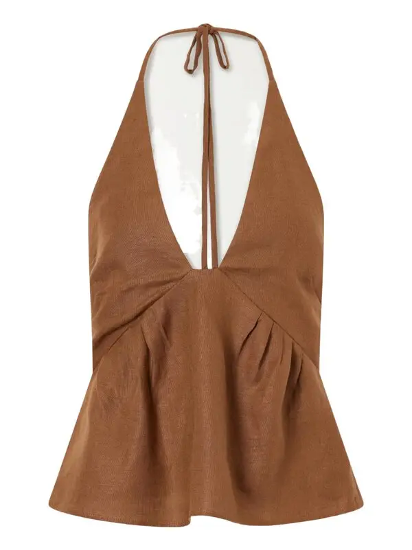 SIR. Sleeveless Tie-up Halter Neck Top With Ruffled Hem - Chocolate-colored