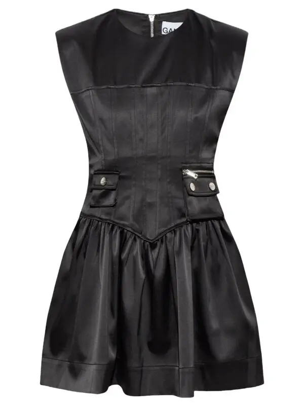 GANNI Sleeveless Fitted Waist Dress With Back Zipper - Black