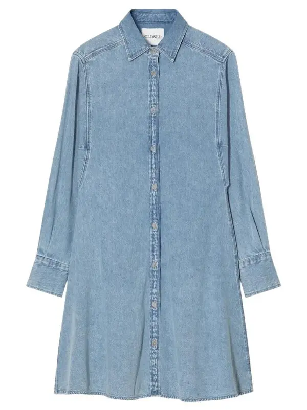 Closed Waisted Denim Shirt Dress - Light Blue