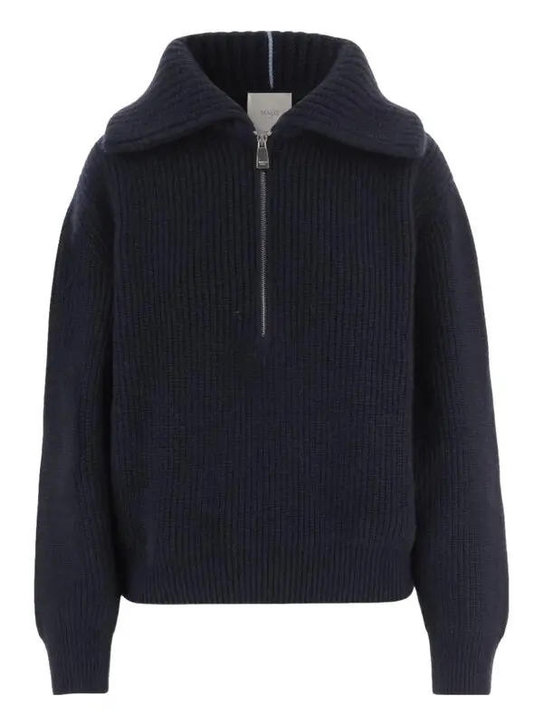 Malo Ribbed Half-zip Knit Sweater - Black