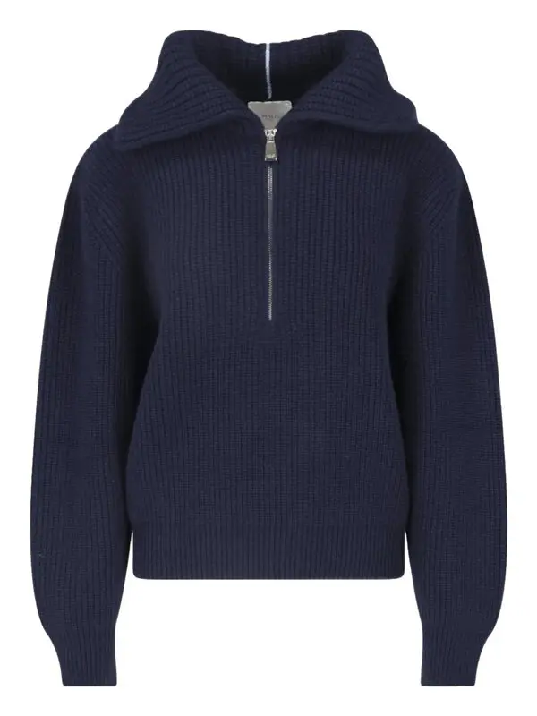 Malo Ribbed Half-zip Knit Sweater - Blue