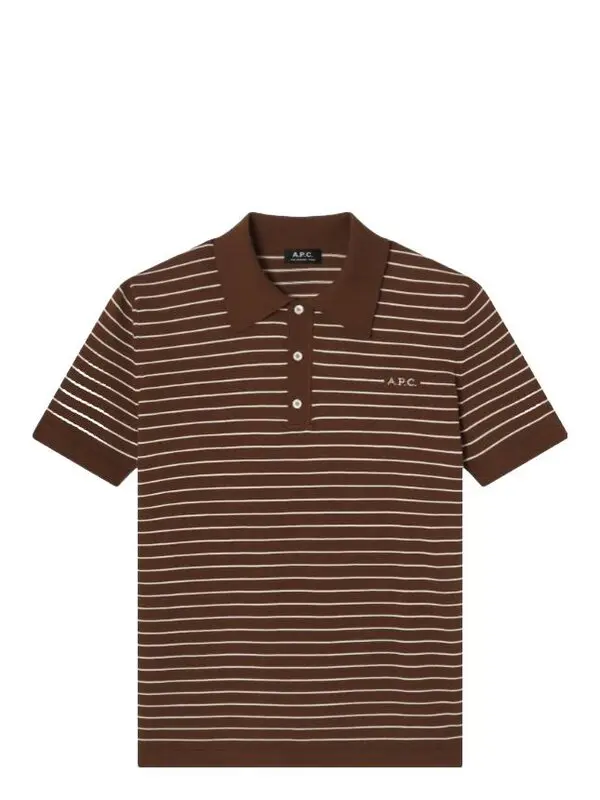 A.p.c. Fitted Striped Brown Polo - Brown/ecru
