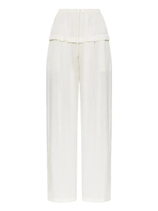 Alaïa Wide Leg Trousers With Elasticated Waistband And Drawstring - Cream