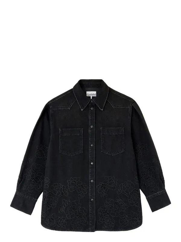 GANNI Denim Broderie Anglaise Shirt - Black Washed
