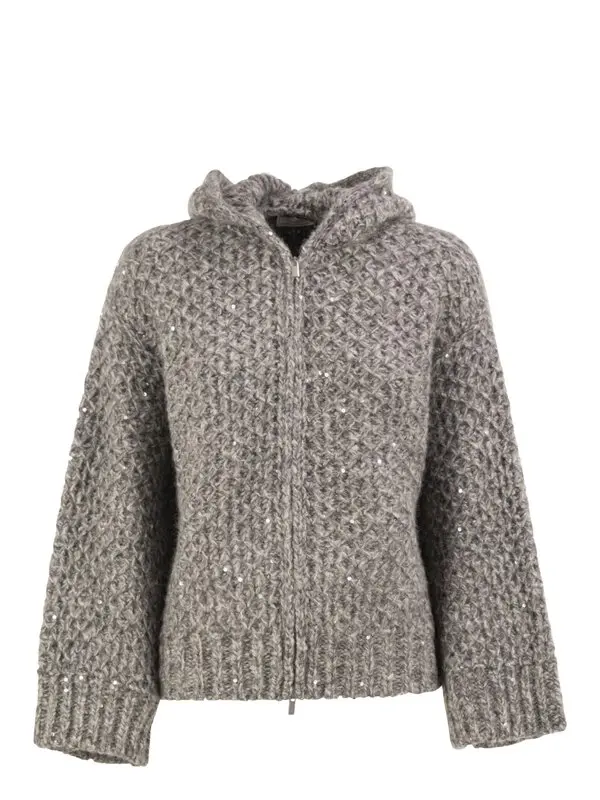 Peserico Sequined Hooded Zip Cardigan - No