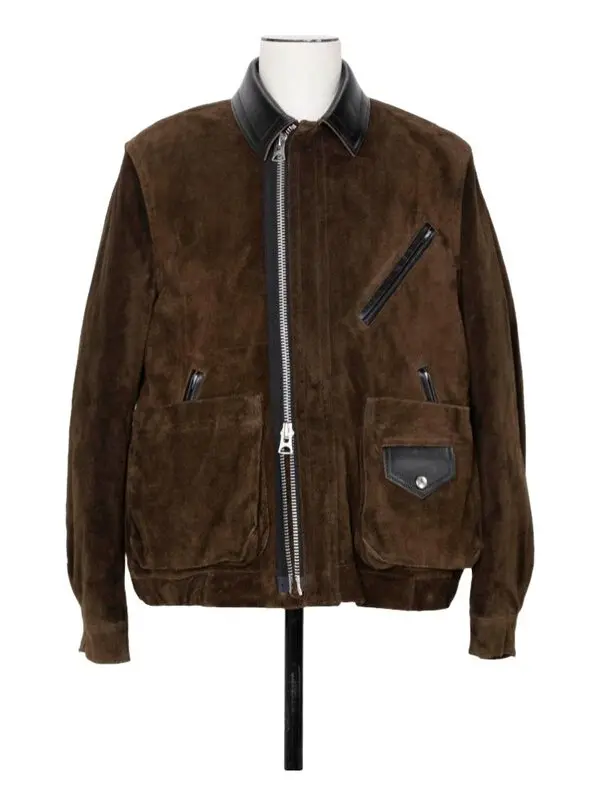 Sacai Suede Blouson Jacket With Leather Accents - Brown
