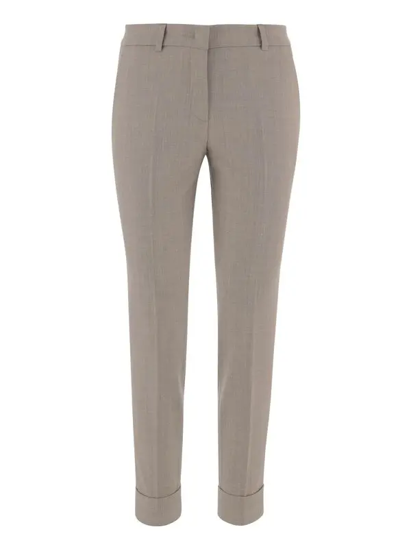 QL2 QUELLEDUE Tailored Trousers With Belted Waist And Cuffed Hems - Gray