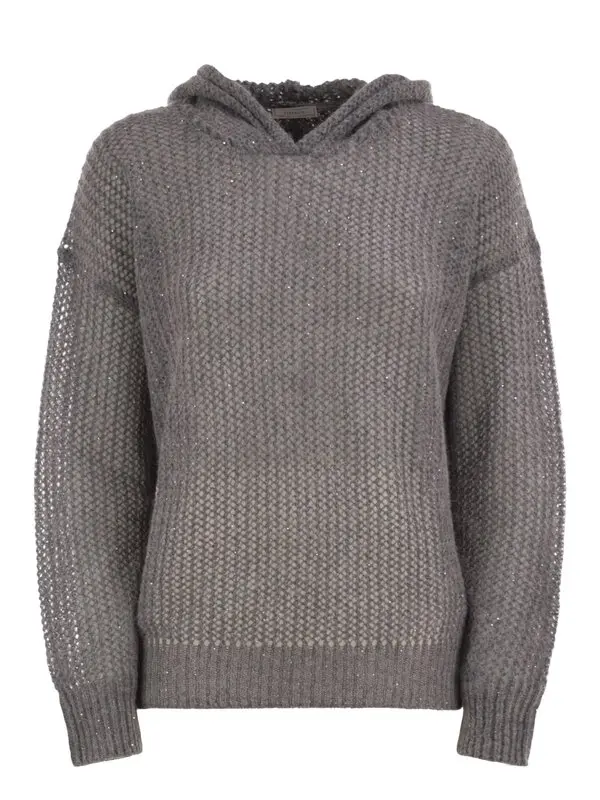 Peserico Sequined Hooded Open-knit Jumper - No