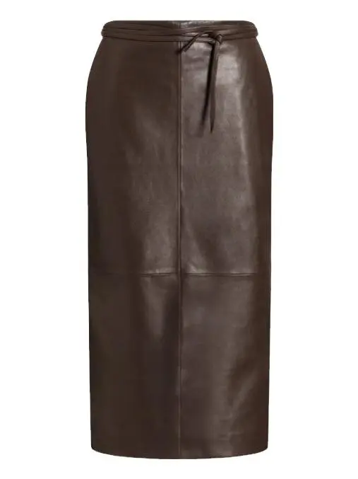 Alberta Ferretti Panelled Leather Midi Skirt - Mud Grey