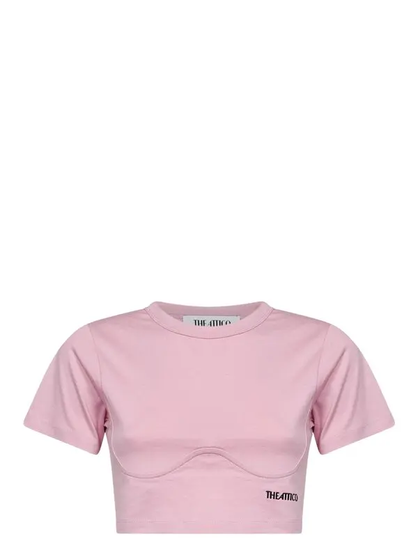 Attico Cropped T-shirt With Bra Detail - Pink