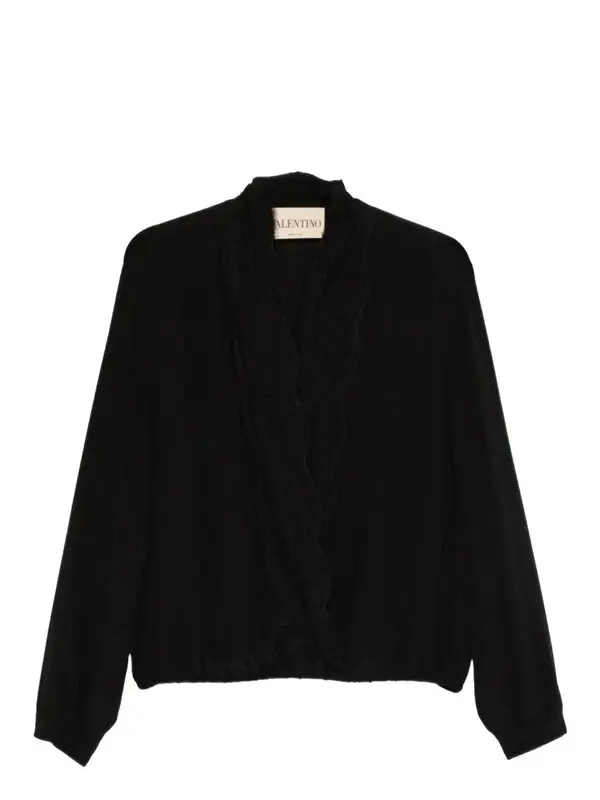Valentino Garavani Long-sleeved Top With Lace Trim - Black
