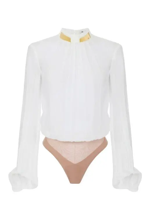 Elisabetta Franchi Georgette Bodysuit With Jewel Collar - Ivory