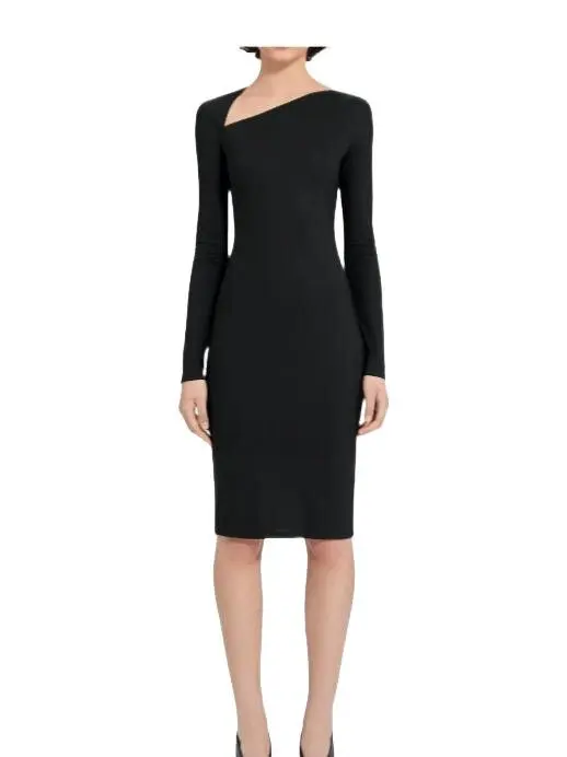 MAISON MARGIELA Asymmetrical Neckline Midi Dress - Black