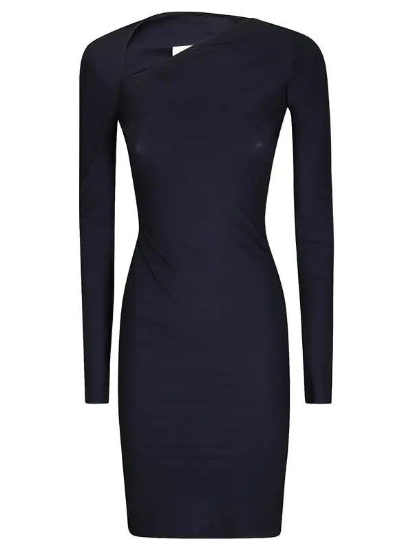 MAISON MARGIELA Asymmetrical Neckline Midi Dress - Black
