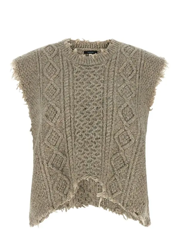 R13 Boyfriend Cable Knit Vest - Lightheathergreytweed