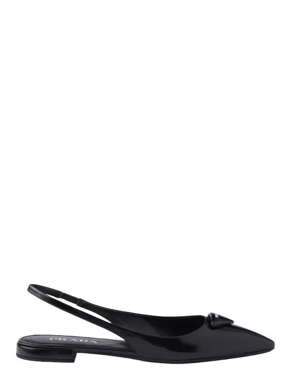 Prada Slingback Flat Pumps With Triangle Logo - Black