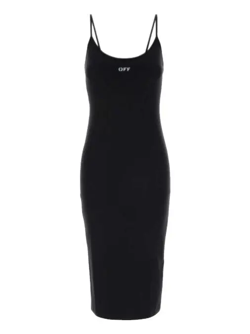 Off-White Sleeveless Round Neck Dress - Black